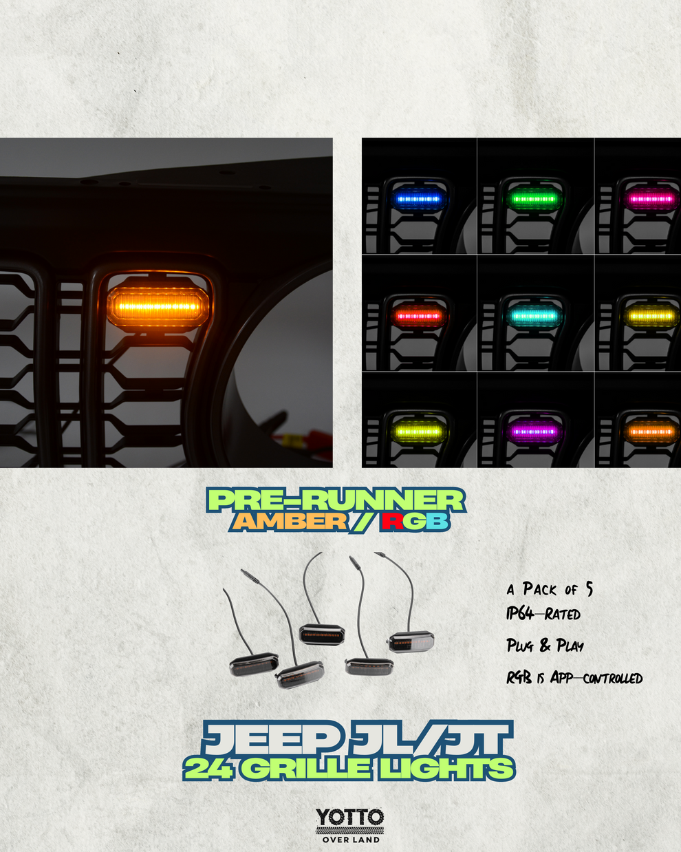 Prerunner Amber/RGB Grille Lights for 24-25 JL JT Grille – Yotto Overland