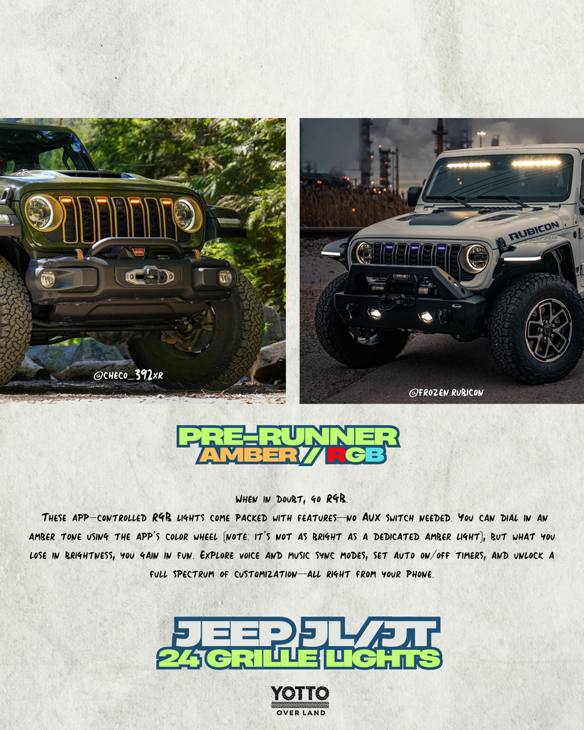 Prerunner Amber/RGB Grille Lights for 24-25 JL JT Grille – Yotto Overland